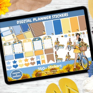 July Sunflower Stickers for DIGITAL PLANNER PNG Goodnotes Honey Bee ...