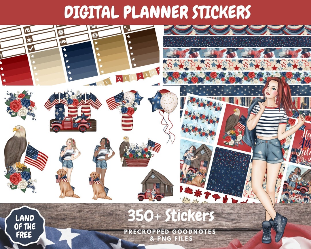4th of July Stickers for DIGITAL PLANNER PNG Goodnotes Summer Clipart ...