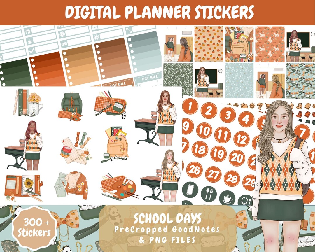 School Days Digital Planner Stickers for Goodnotes, August Back to ...