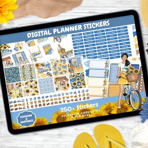 July Sunflower Stickers for DIGITAL PLANNER PNG Goodnotes Honey Bee ...