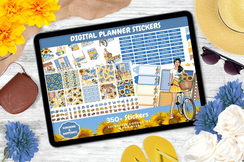 July Sunflower Stickers for DIGITAL PLANNER PNG Goodnotes - Etsy