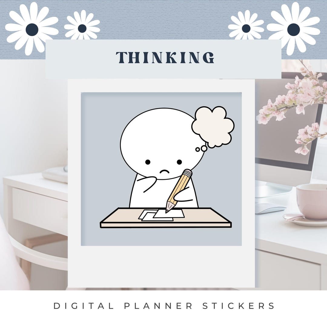 Thinking Mood Emoti Sticker, Confused Emoticon Doodle, Cute Character ...