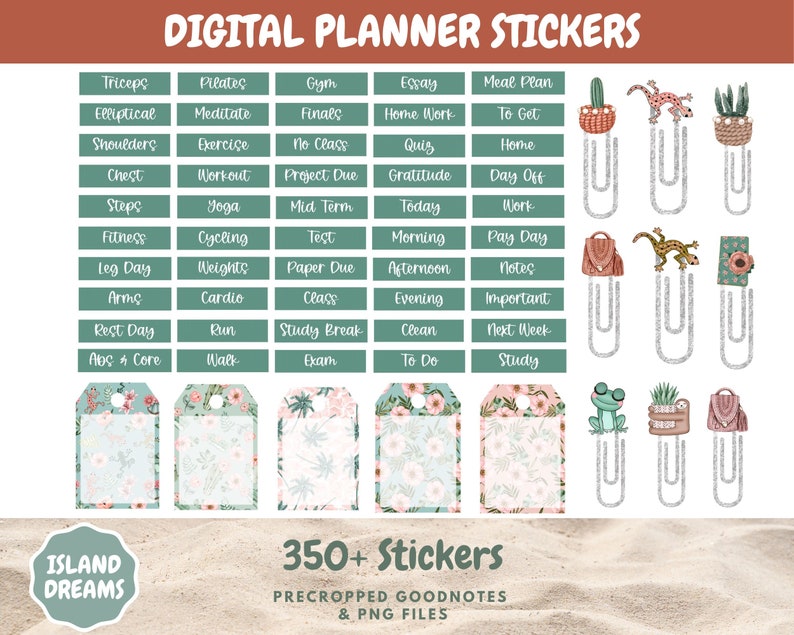 Tropical Stickers for DIGITAL PLANNER PNG Goodnotes Summer - Etsy