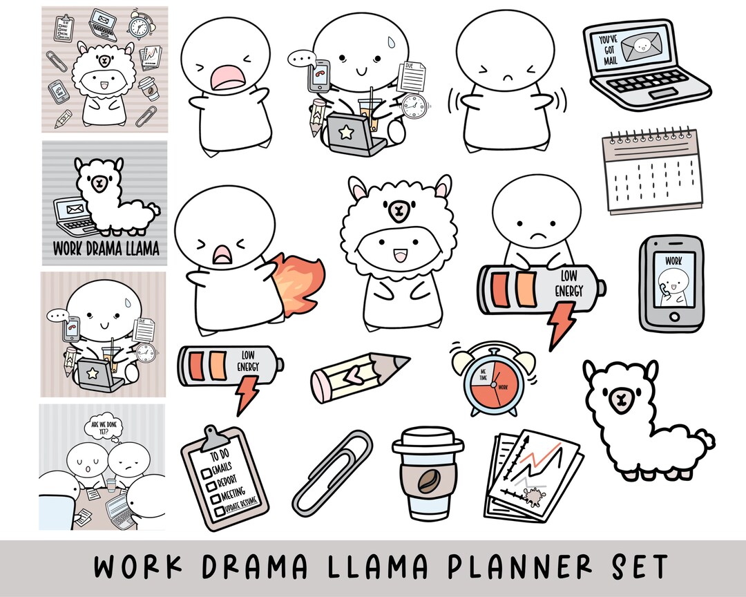 Work Icon Stickers | Emoticon Doodle Digital Planner Stickers ...