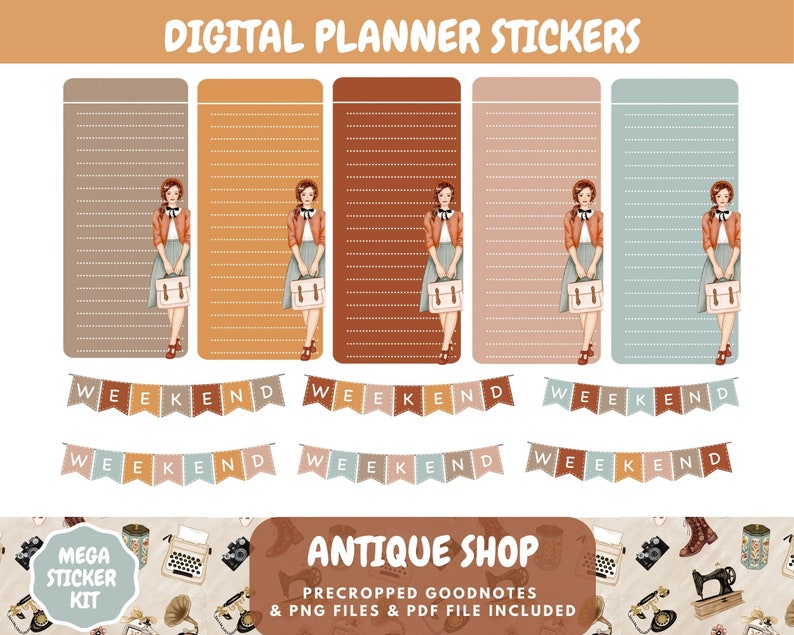 Vintage Digital Planner Stickers for Goodnotes Fall Antique - Etsy