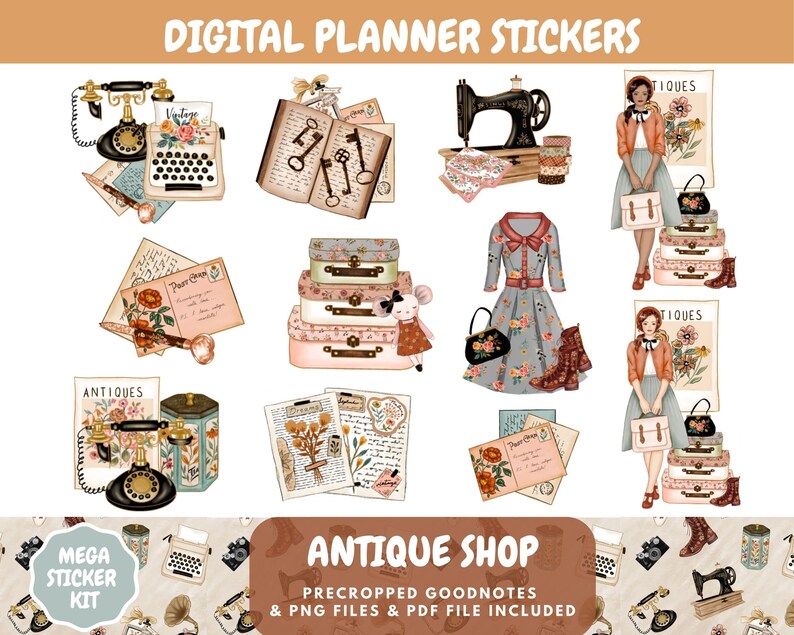 Vintage Digital Planner Stickers for Goodnotes Fall Antique - Etsy