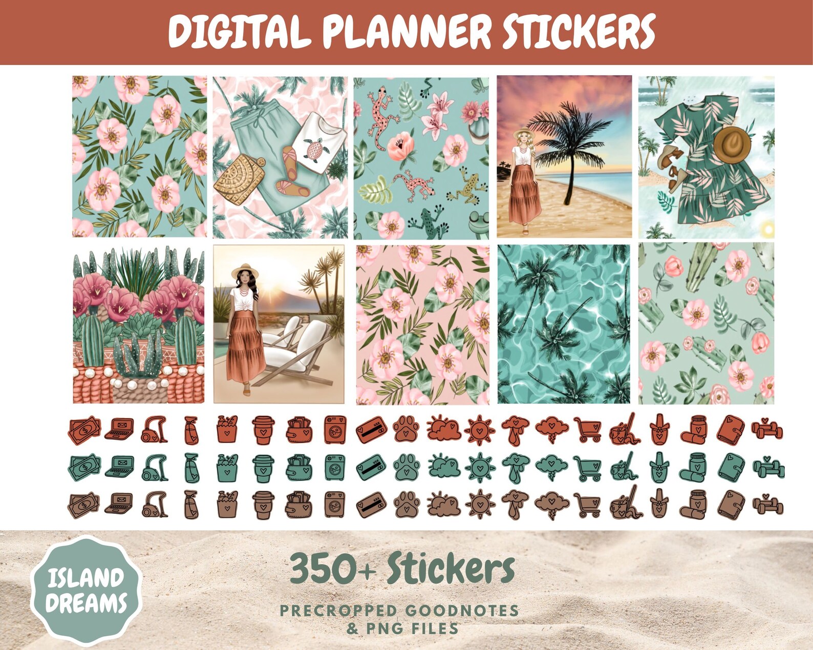 Tropical Stickers for DIGITAL PLANNER PNG Goodnotes Summer - Etsy