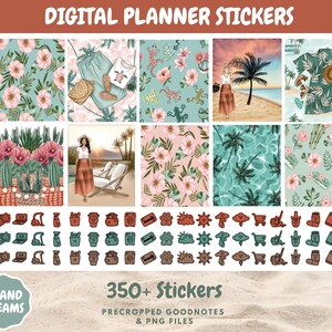 Tropical Stickers for DIGITAL PLANNER PNG Goodnotes Summer Beach ...