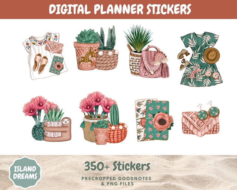 Tropical Stickers for DIGITAL PLANNER PNG Goodnotes Summer - Etsy