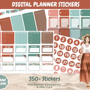 Tropical Stickers for DIGITAL PLANNER PNG Goodnotes Summer Beach ...