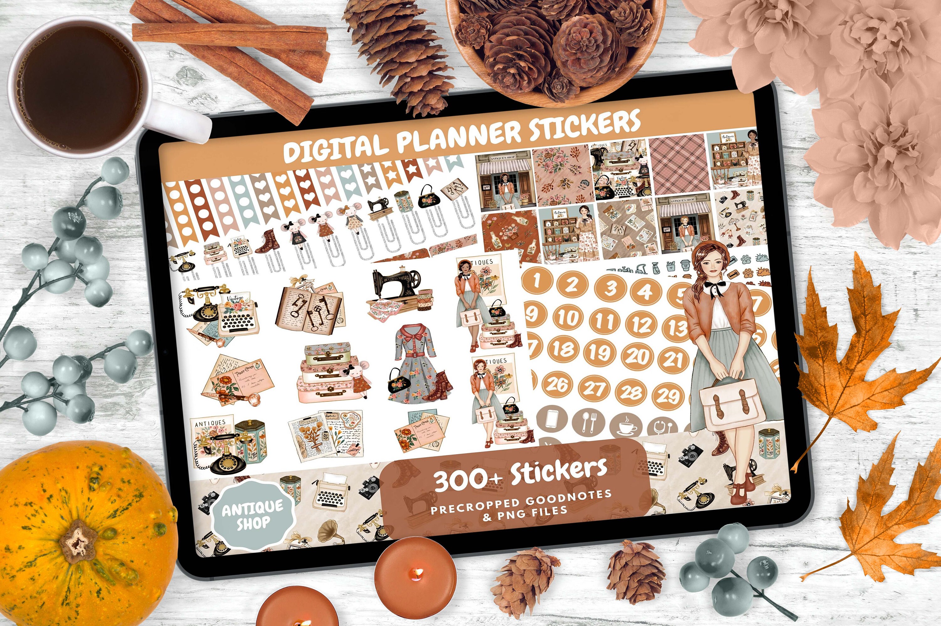 Vintage Digital Planner Stickers for Goodnotes Fall Antique - Etsy