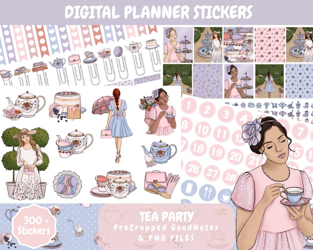 August Tea Party Digital Planner Stickers for Goodnotes, English ...