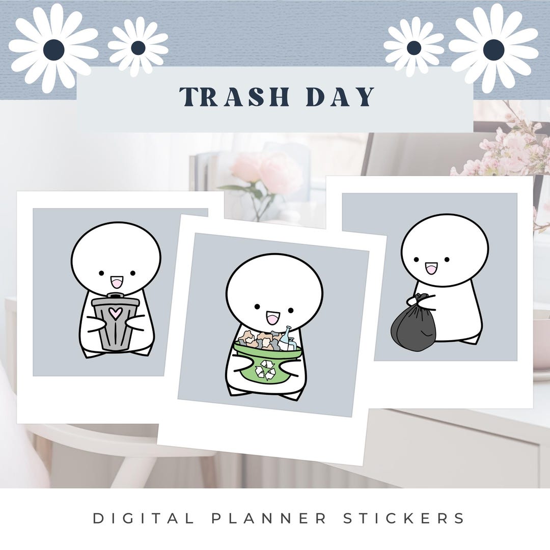 Trash Icons, Garbage Printable Planner Stickers, Cute Character ...