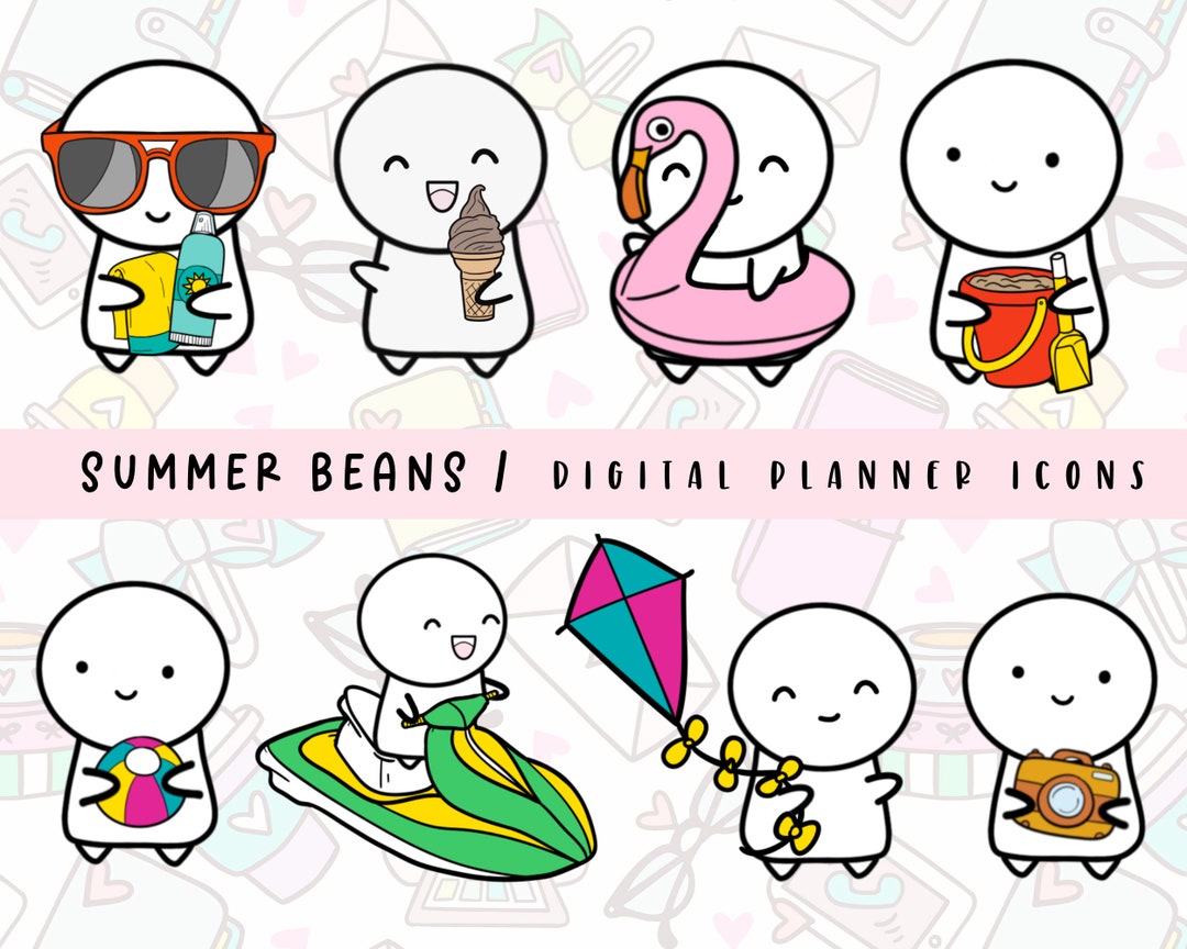 Summer Emoticon Icon Stickers | Goodnotes Digital Planner Sticker ...