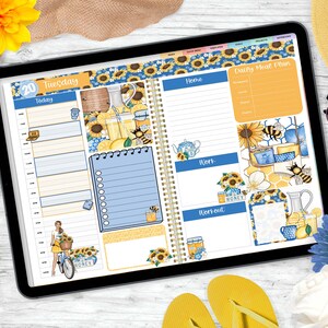 July Sunflower Stickers for DIGITAL PLANNER PNG Goodnotes Honey Bee ...