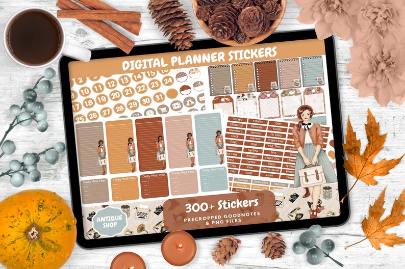 Vintage Digital Planner Stickers for Goodnotes Fall Antique - Etsy