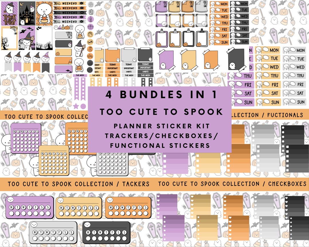 October Halloween Digital Planner Sticker Bundle | Cute Spooky Emoticon ...
