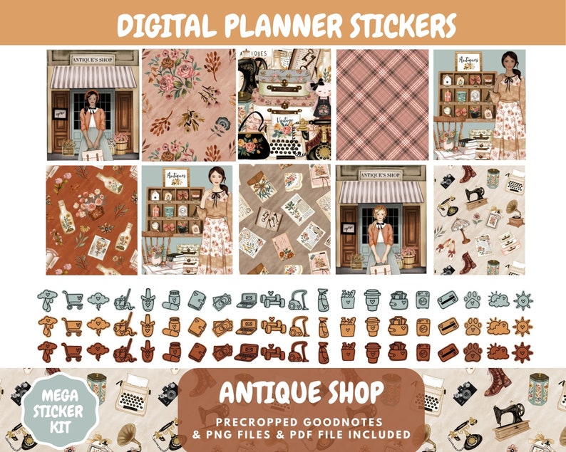 Vintage Digital Planner Stickers for Goodnotes Fall Antique - Etsy