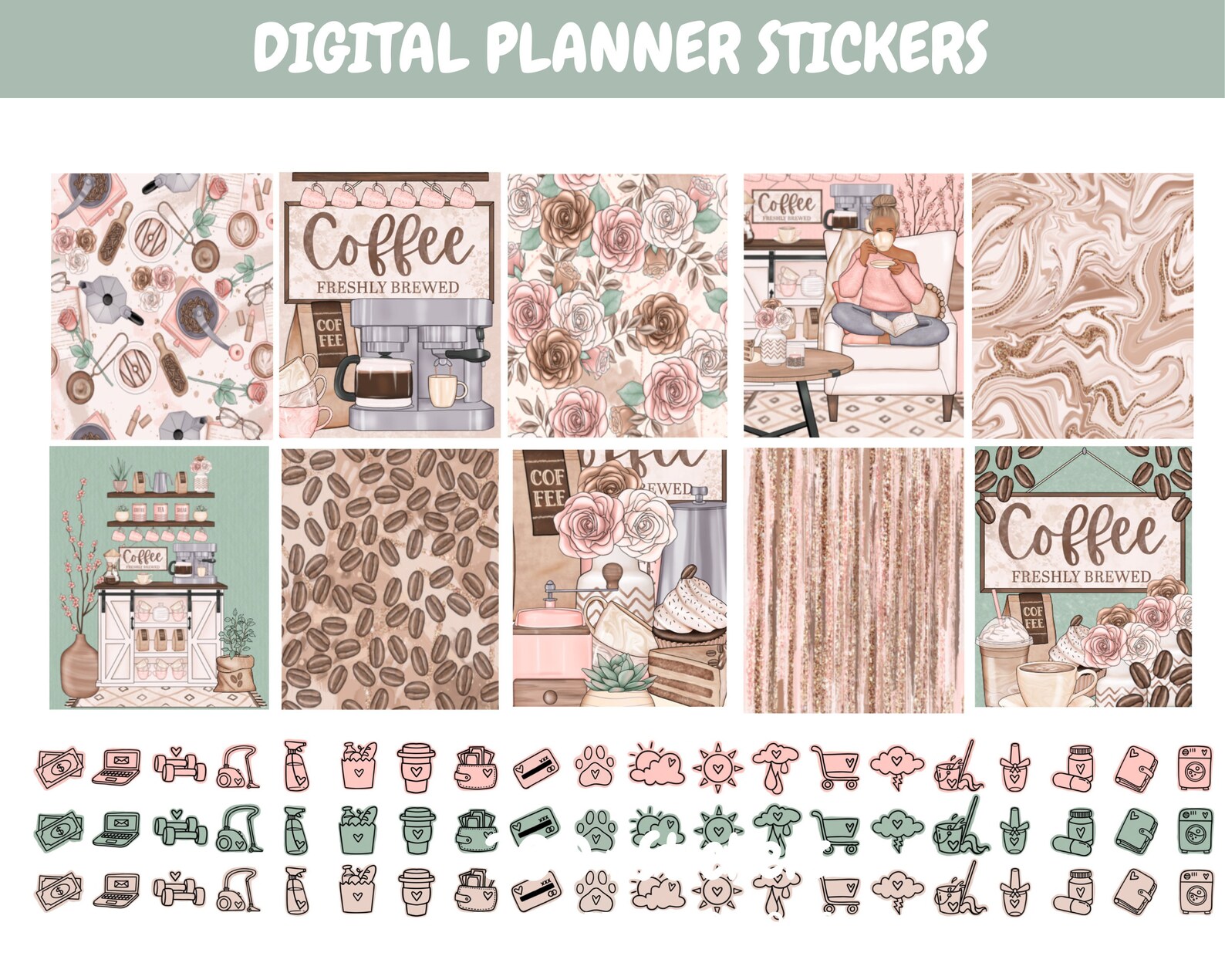Coffee Digital Planner Stickers for Goodnotes Cozy Farmhouse - Etsy