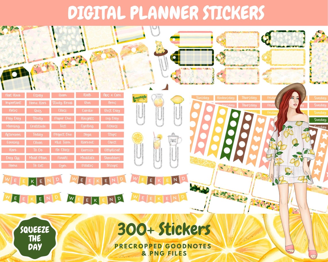 Weekly Stickers for DIGITAL PLANNER PNG Goodnotes July Summer - Etsy