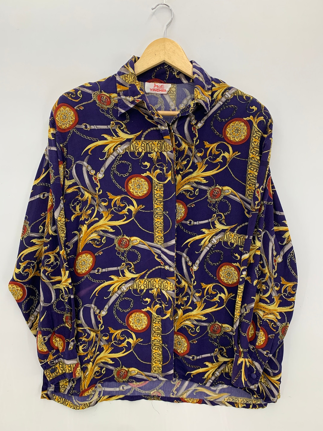 Vintage Blouse Chain Pattern Japanese Brand Vincher Blouse Vintage ...