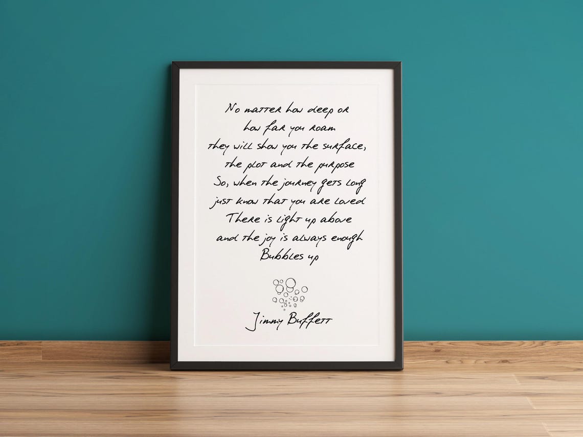 Jimmy Buffett Bubbles up Wall Art, Parrothead Gift, Fins Up ...