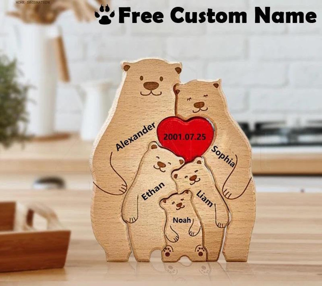 Wooden Bear Family Dog Person Animal Figurines Family Keepsake Gifts ...