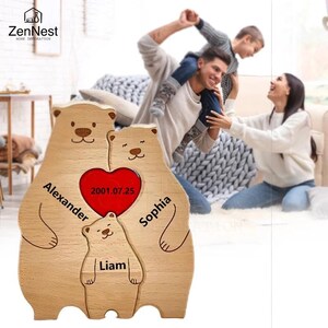 Wooden Bear Family Dog Person Animal Figurines Family Keepsake Gifts ...
