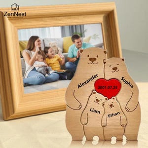 Wooden Bear Family Dog Person Animal Figurines Family Keepsake Gifts ...