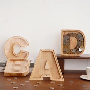 Personalised Wooden Letter Piggy Bank, Custom Christmas Gift for Kids ...