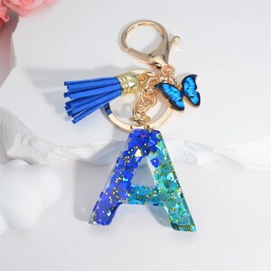 Letter Resin Keychain Glitter Gifts for Her Christmas Gift Blue Ocean ...