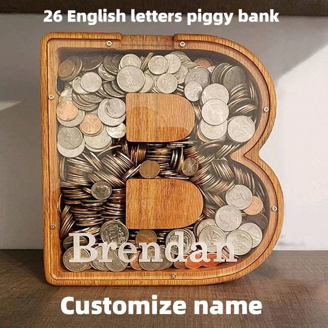 Personalised Wooden Letter Piggy Bank, Custom Christmas Gift for Kids ...