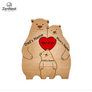 Wooden Bear Family Dog Person Animal Figurines Family Keepsake Gifts ...