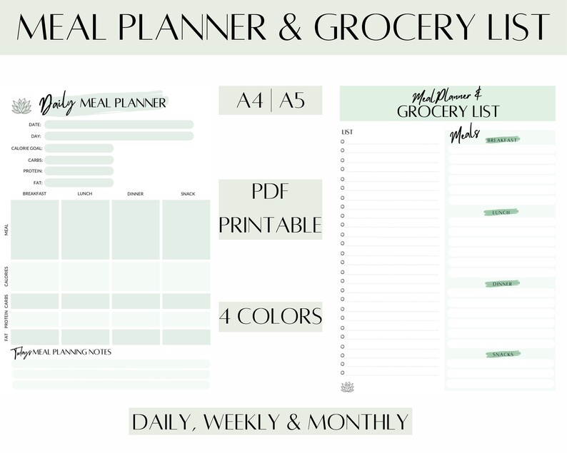 Meal Planner & Grocery List - Etsy