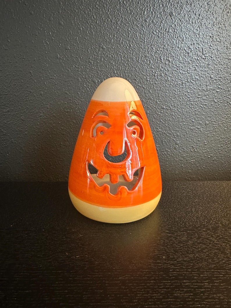 Vintage Halloween - Ceramic Candy Corn Jack-o-lantern Candleholder ...