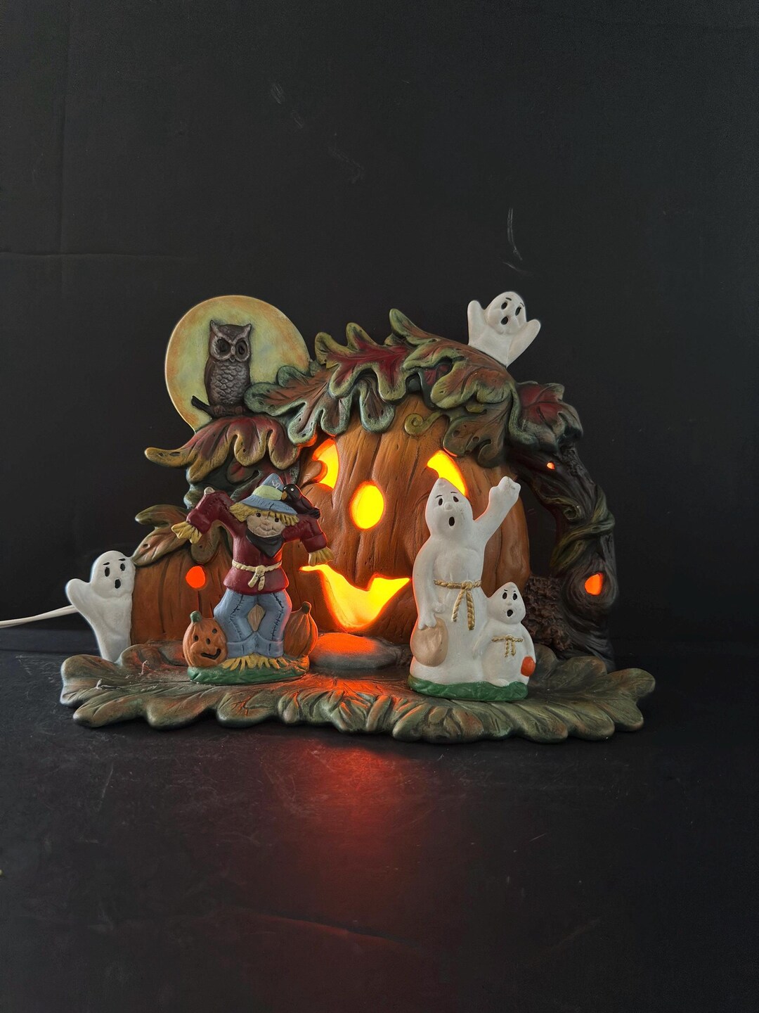 Vintage Halloween Decoration - Lighted Ceramic Scene - Haunted Spooky ...