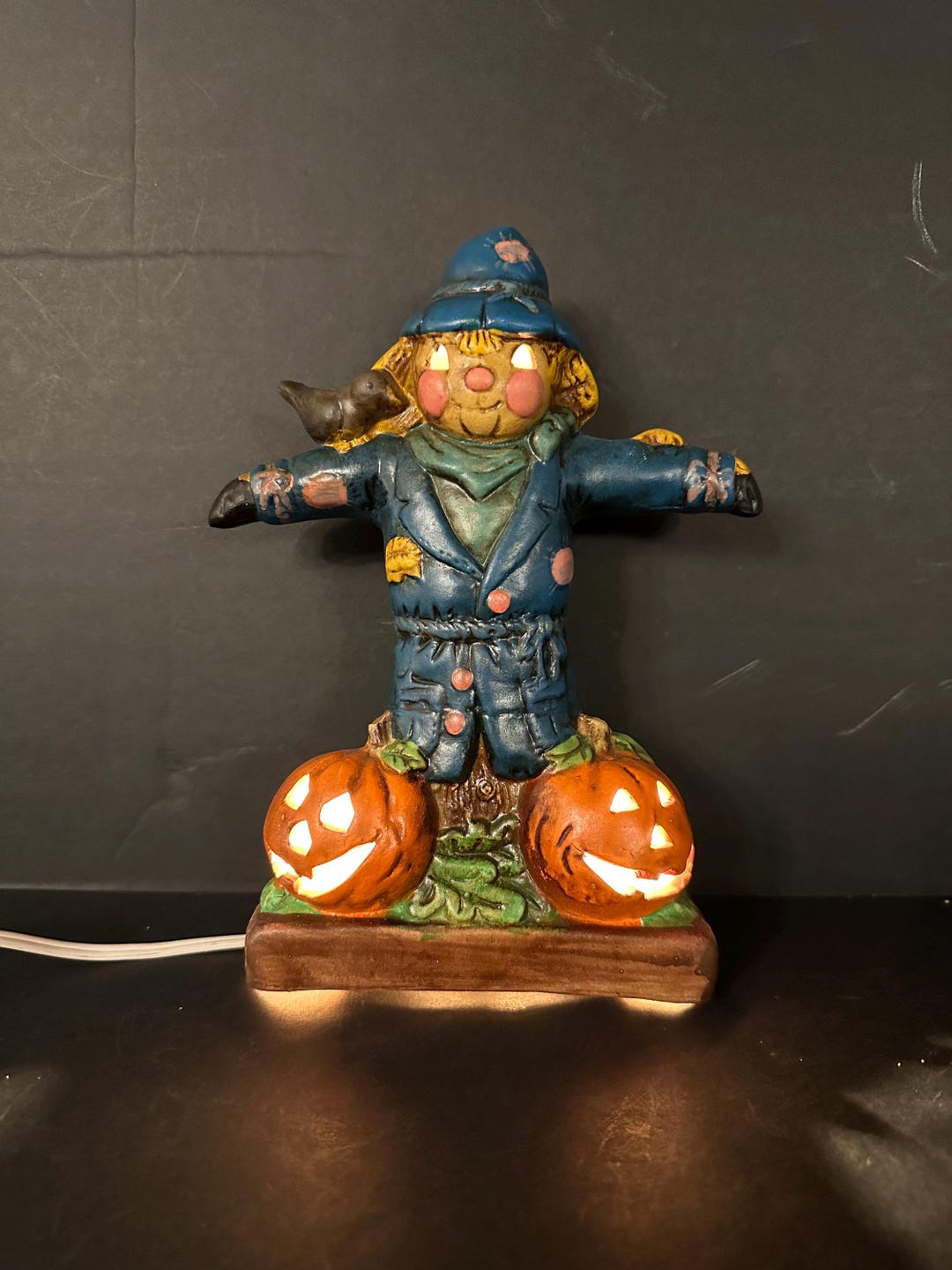 Vintage Halloween Vintage Lighted Ceramic Scarecrow With Pumpkin Jack O ...