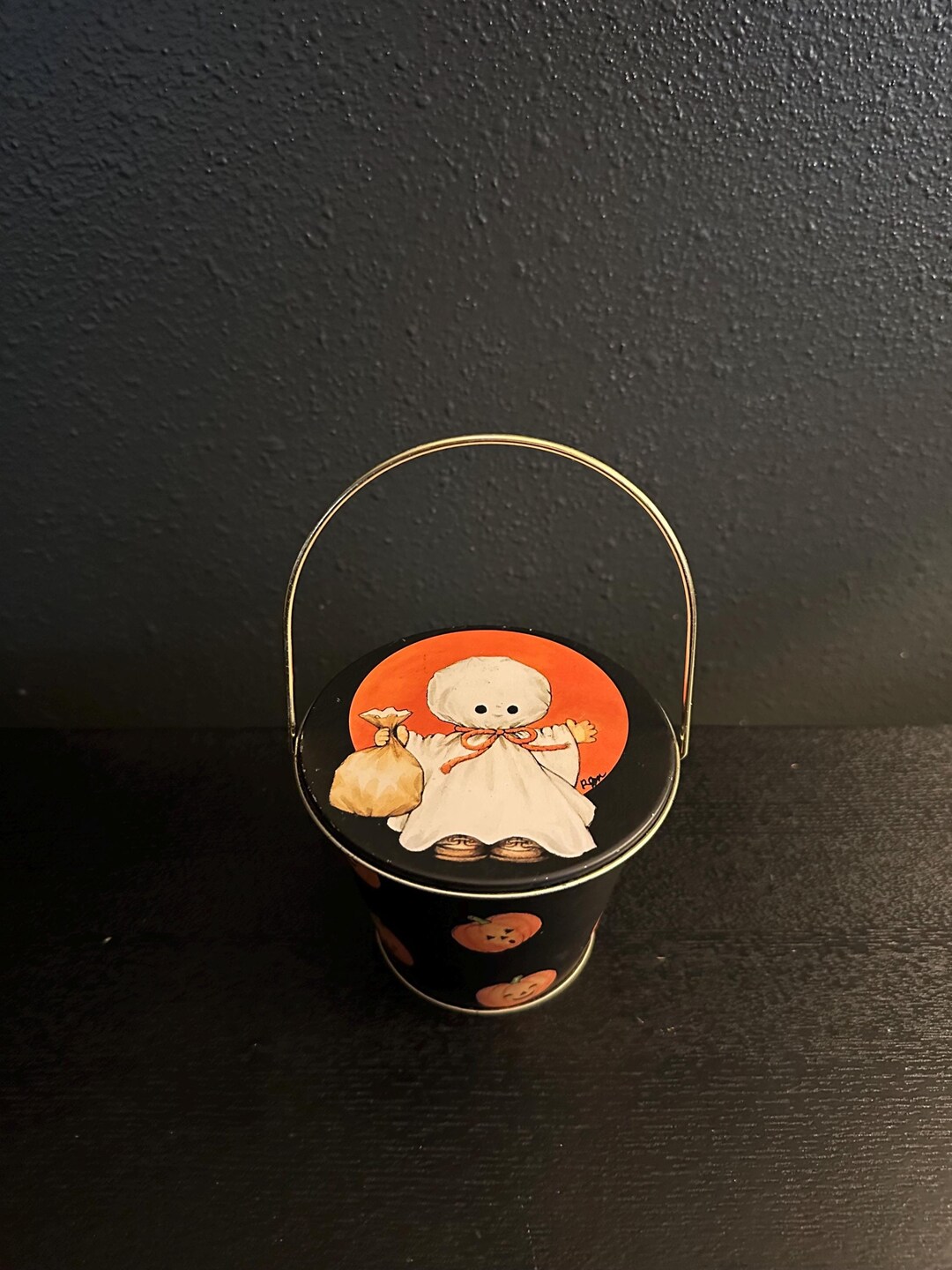 Vintage Halloween Ghost Tin - Vintage Ghost Trick or Treater - Vintage ...
