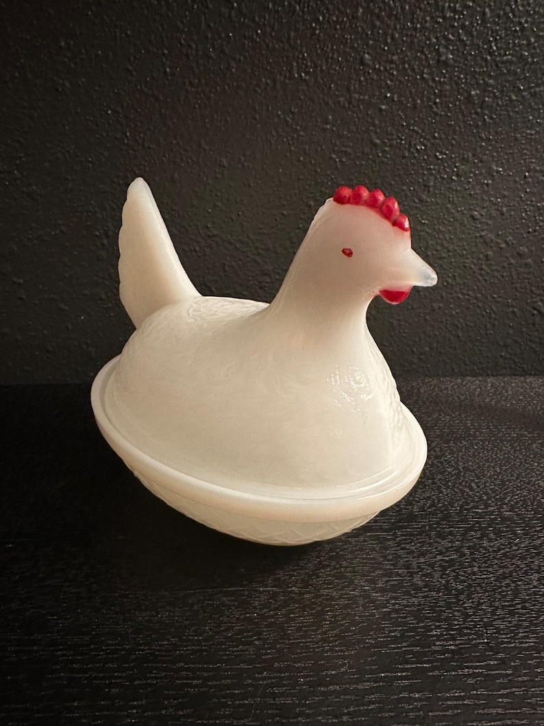 Vintage Milk Glass Chicken Rooster Dish , Covered Lidded Bowl Vintage ...
