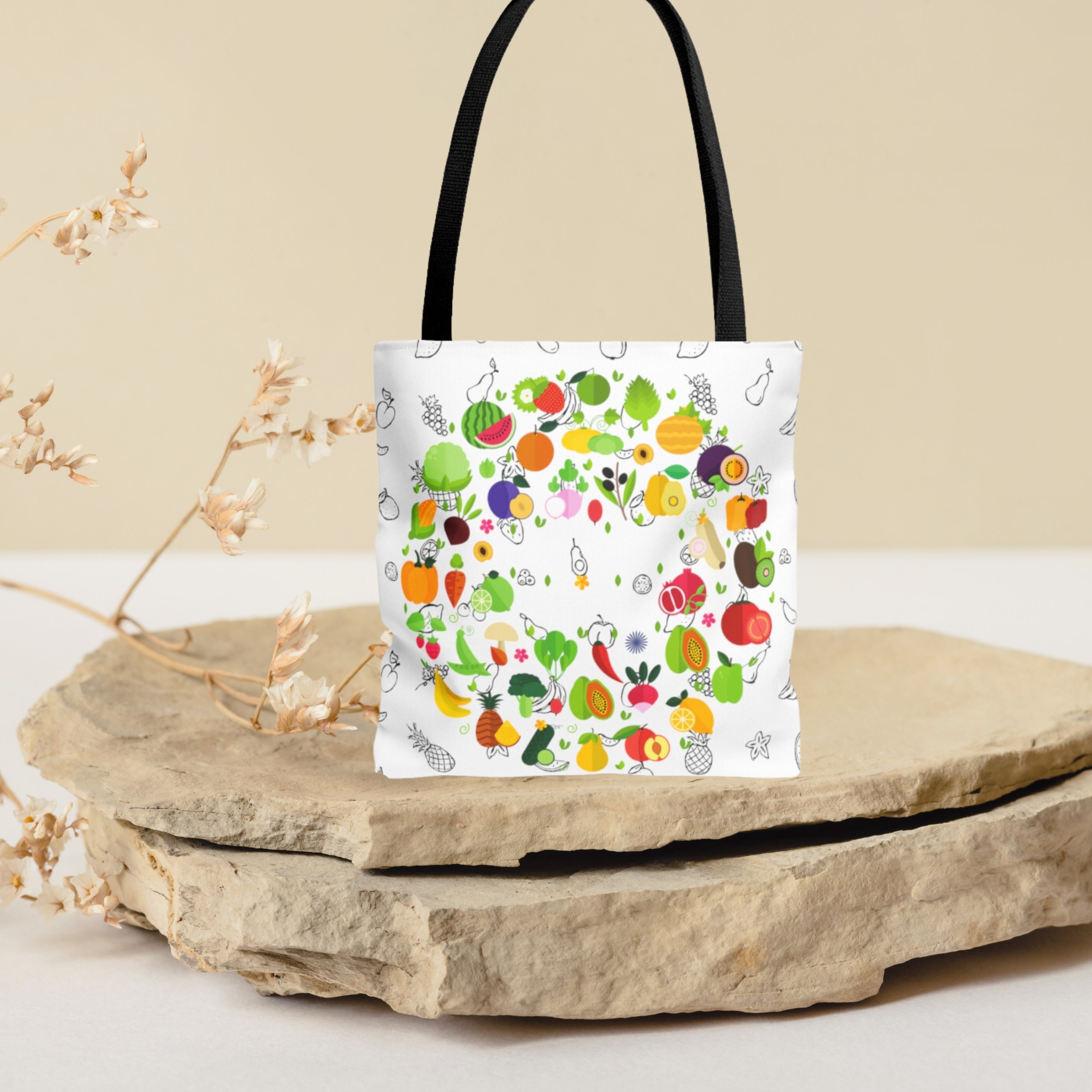 Circle Pattern Fruit and Veggie Tote Bag, Cute Gift for Fruit Lover ...