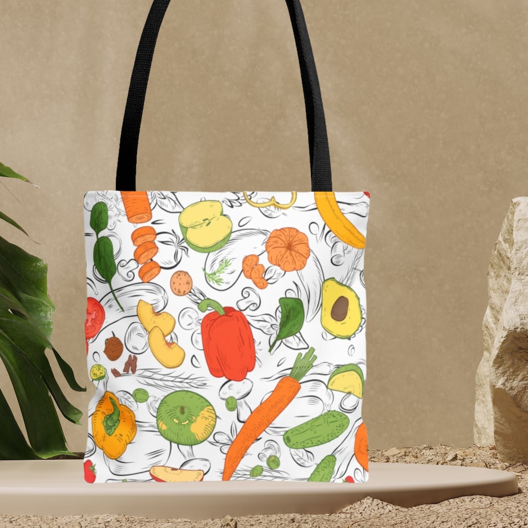 Fruit and Veggie Tote Bag, Pattern Tote Bag, Gift for Fruit Lover ...
