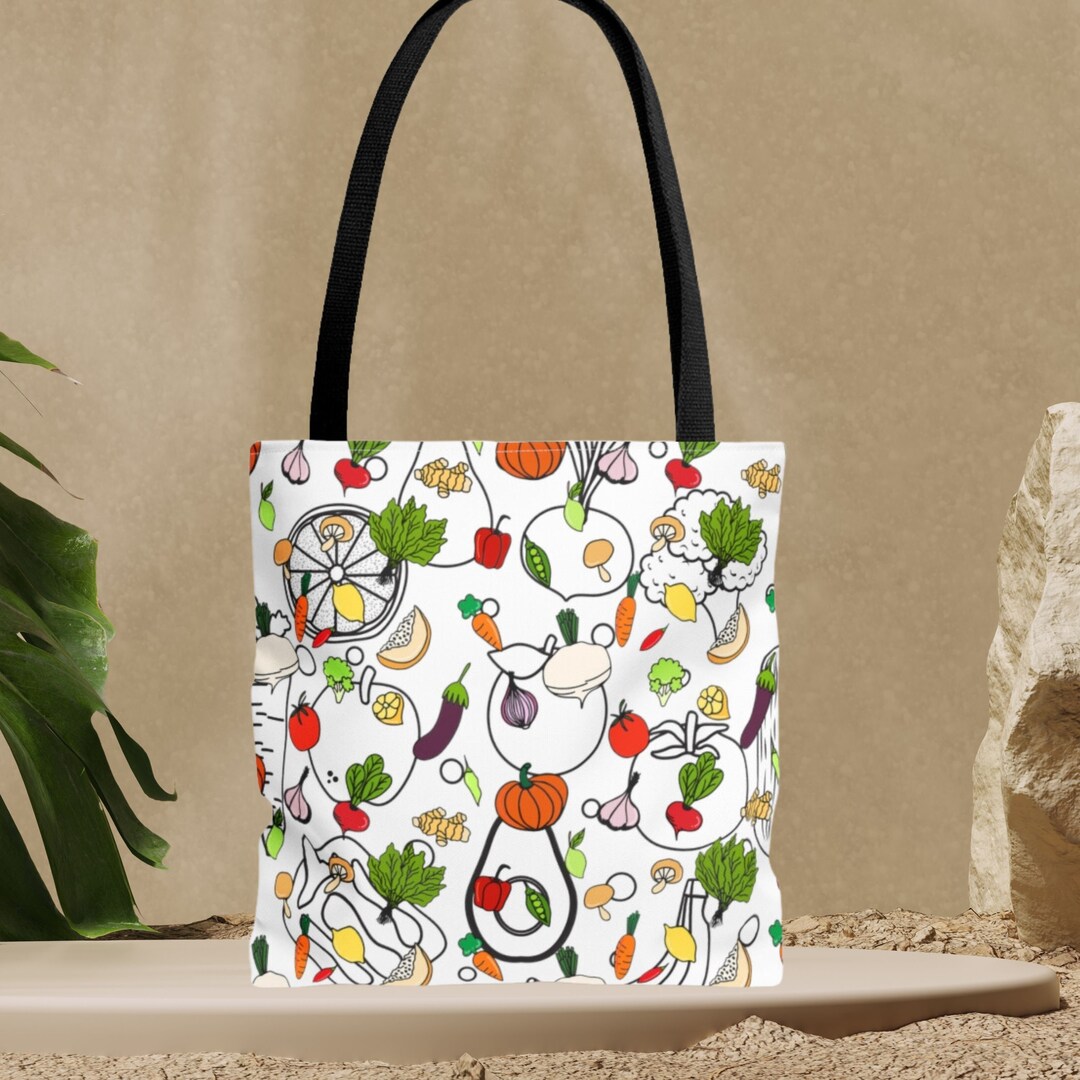 Fruit and Veggie Tote Bag, Pattern Tote Bag, Gift for Fruit Lover ...