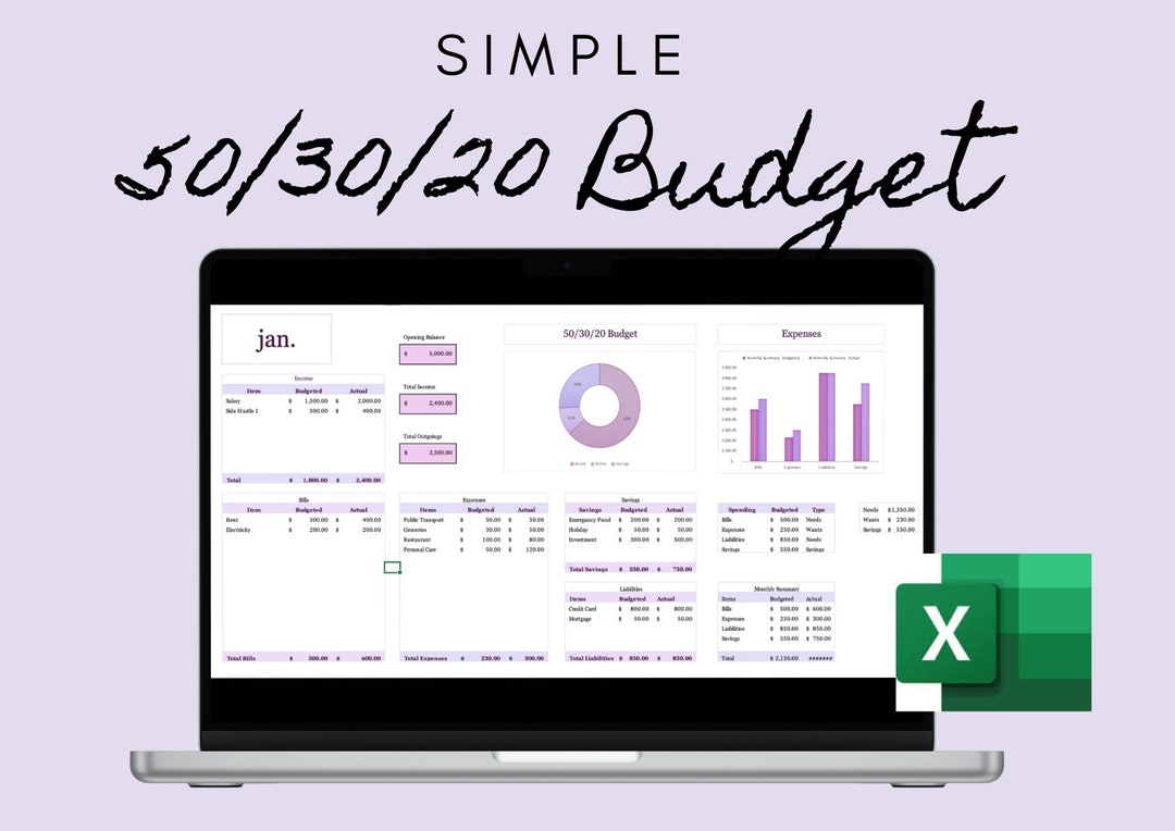 2024 Excel Monthly Budget | Simple Budget Template | Finance Tracker - Etsy