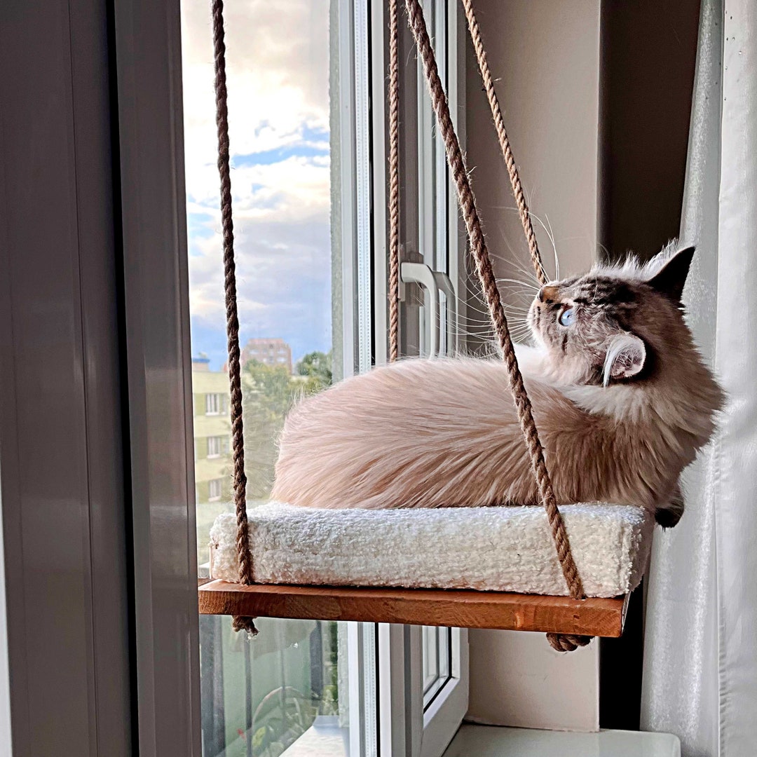 Cat Window Perch, Cat Hammock, Light Oak, Cat Window Bed, Wood Cat ...