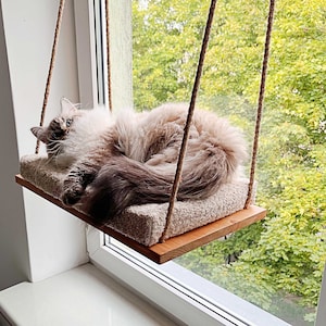 Cat Window Perch ''light Oak'', Cat Hammock, Cat Window Bed, Wood Cat ...