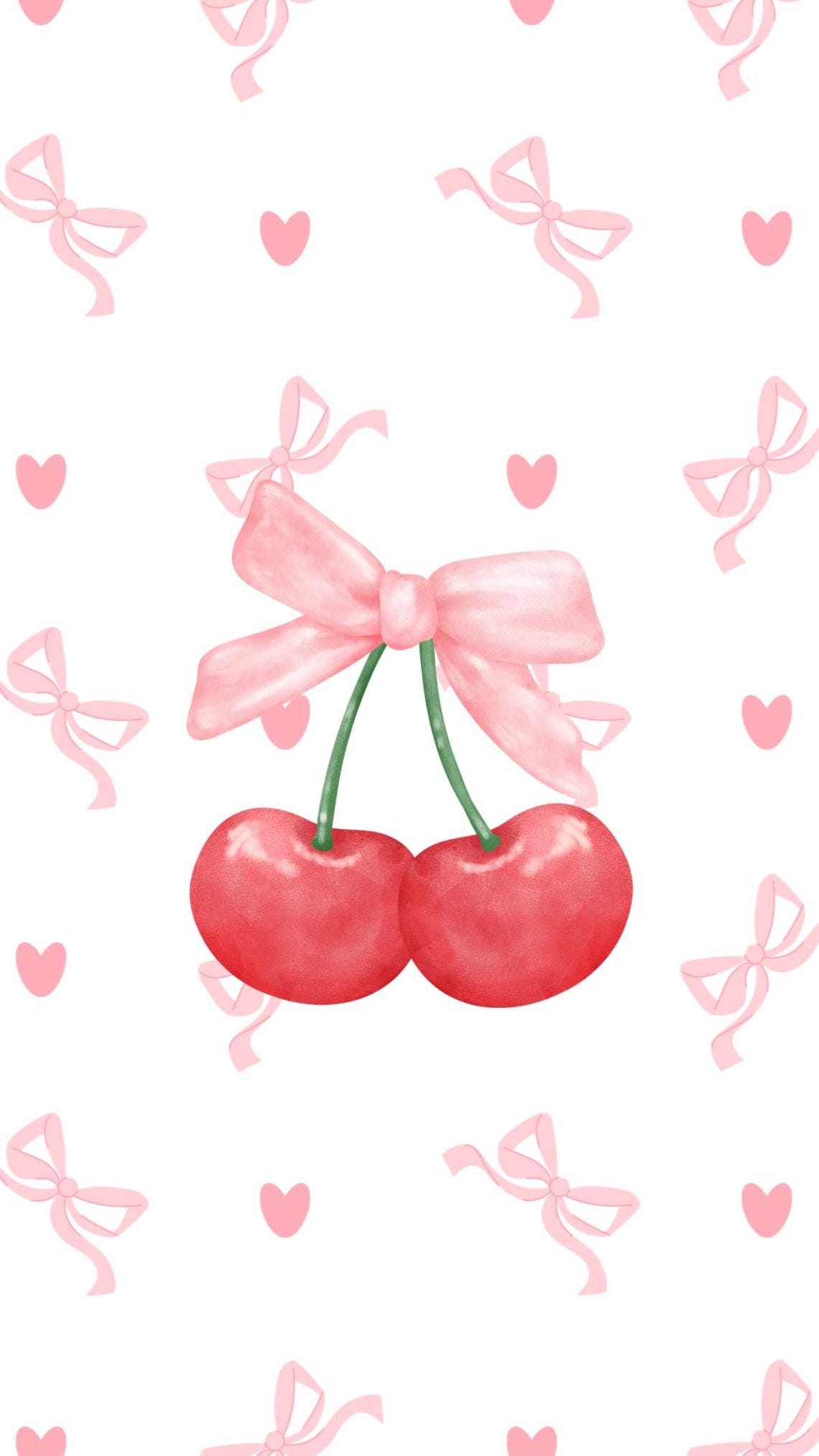 Pink Bows With Cherrys, Trendy, Aesthetic, Popular, Instant Download ...