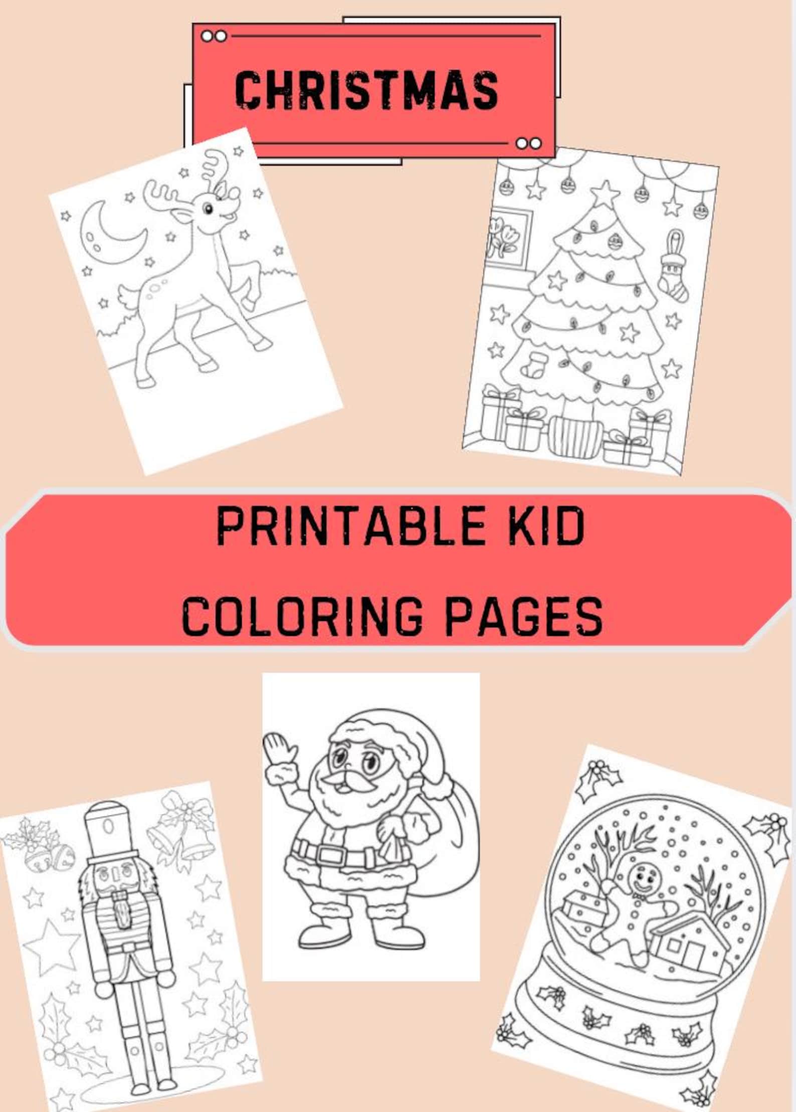 Christmas Coloring Page, Set of 5 Printable Coloring Pages,santa ...