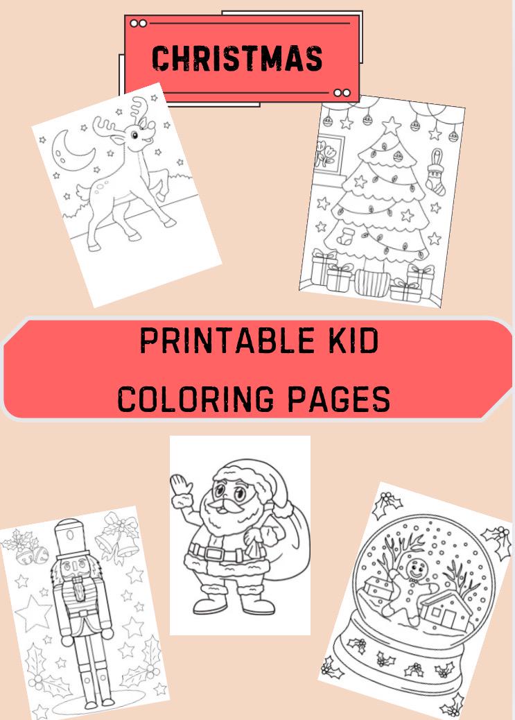 Christmas Coloring Page, Set of 5 Printable Coloring Pages,santa ...