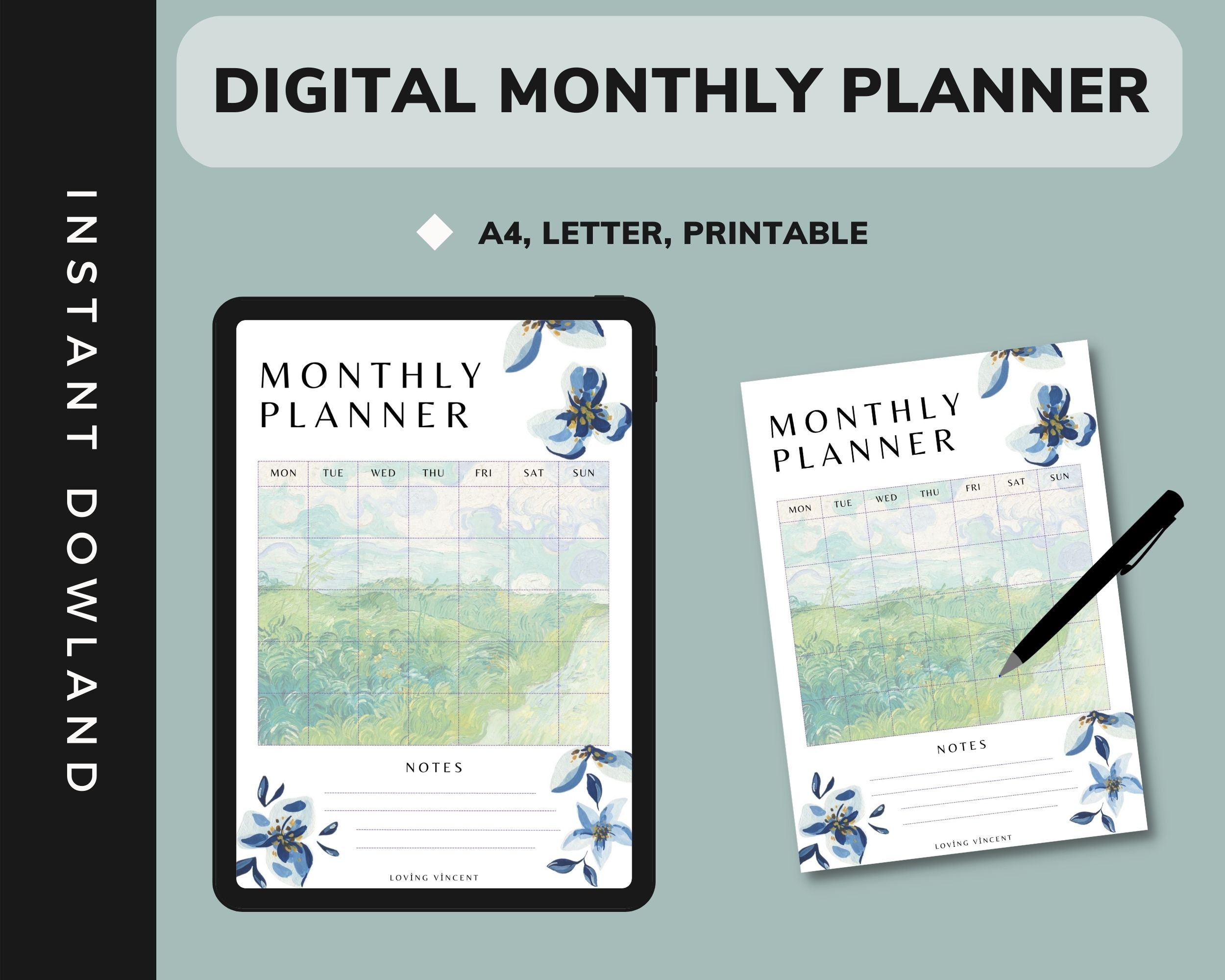 Digital Monthly Planner Printable Planner Ipad Planner Instant - Etsy