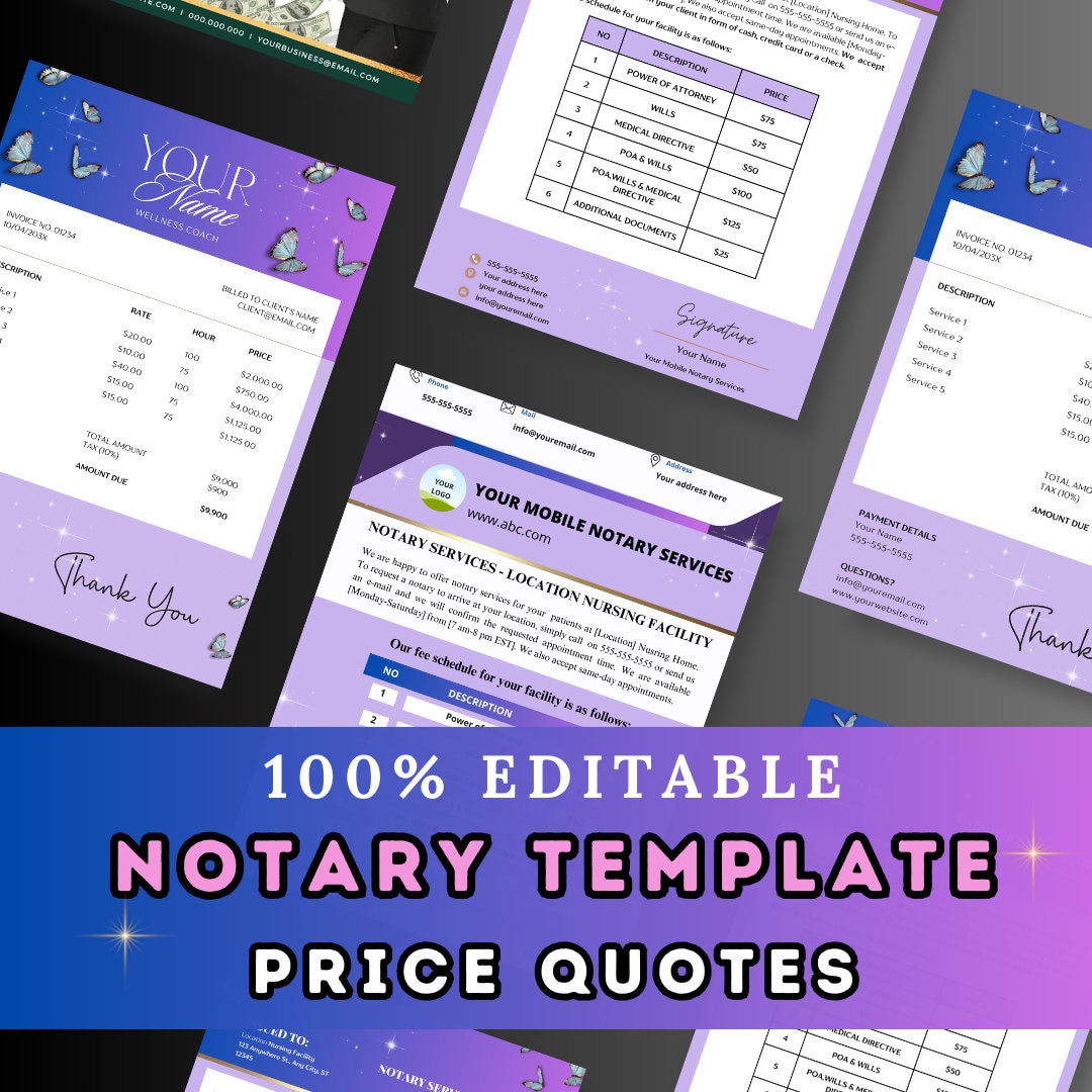Price Quote Notary Template, Notary Agent Marketing and Branding Bundle ...